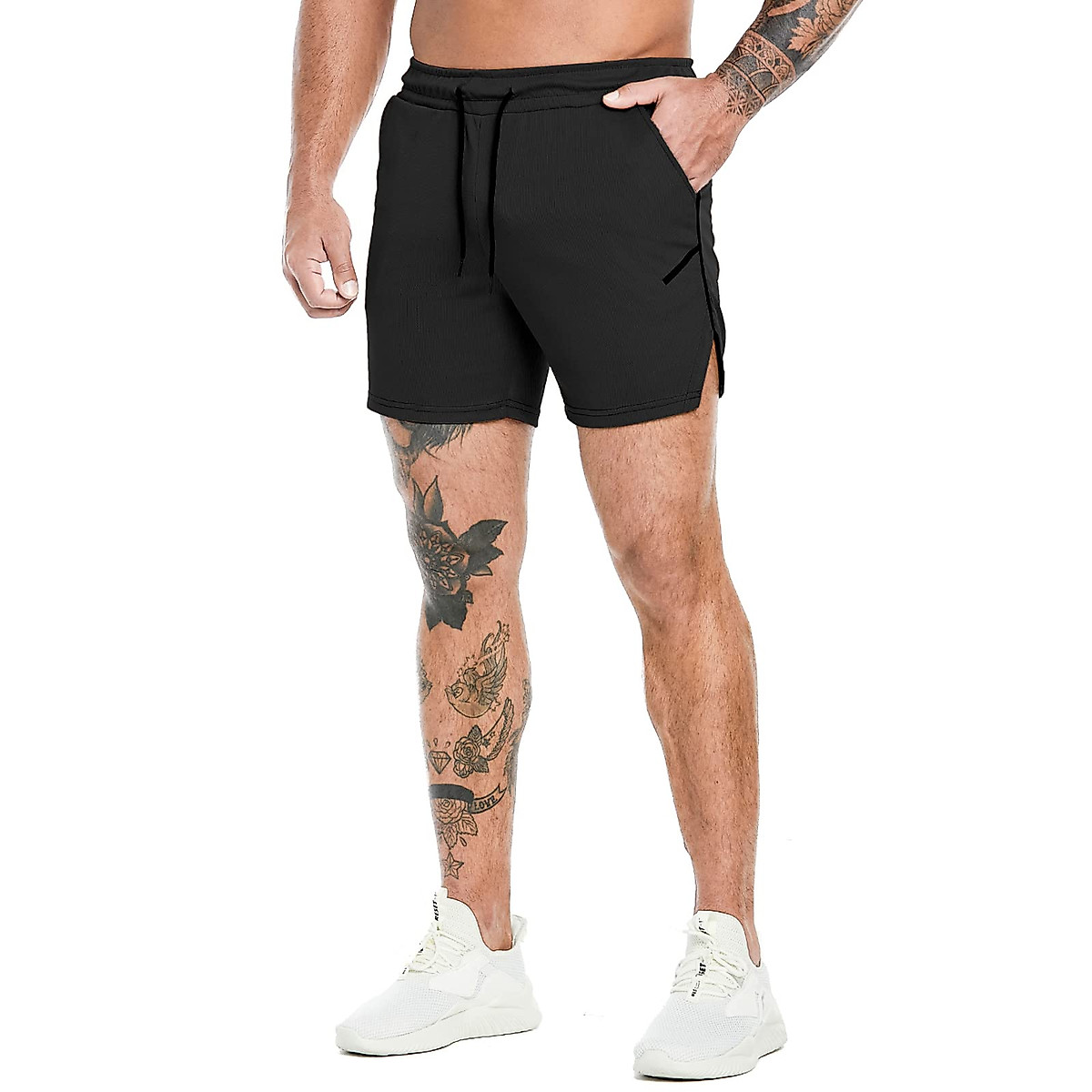 PIDOGYM Men's Workout Running Shorts 5 Inch, Lightweight Mesh Gym Athletic Fitted Short Pants for Bodybuilding Training Black