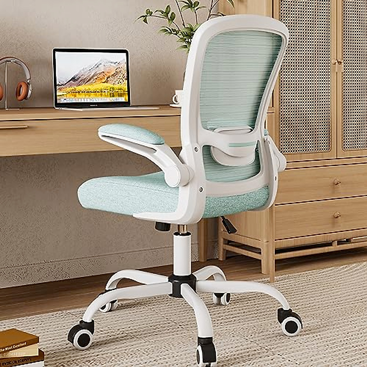 Mimoglad Home Office Chair, High Back Desk Chair, Ergonomic Mesh Computer Chair with Adjustable Lumbar Support and Thickened Seat Cushion (Modern, Tiffany Blue)
