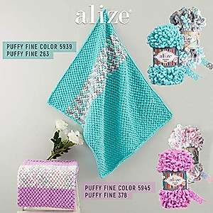 Alize Puffy Fine Color Baby Blanket Yarn Lot of 3skn 300gr 48yds 100% Micropolyester Soft Yarn Hand Knitting Yarn Super Chunky Bulky Woven Worested Yarn (5945)