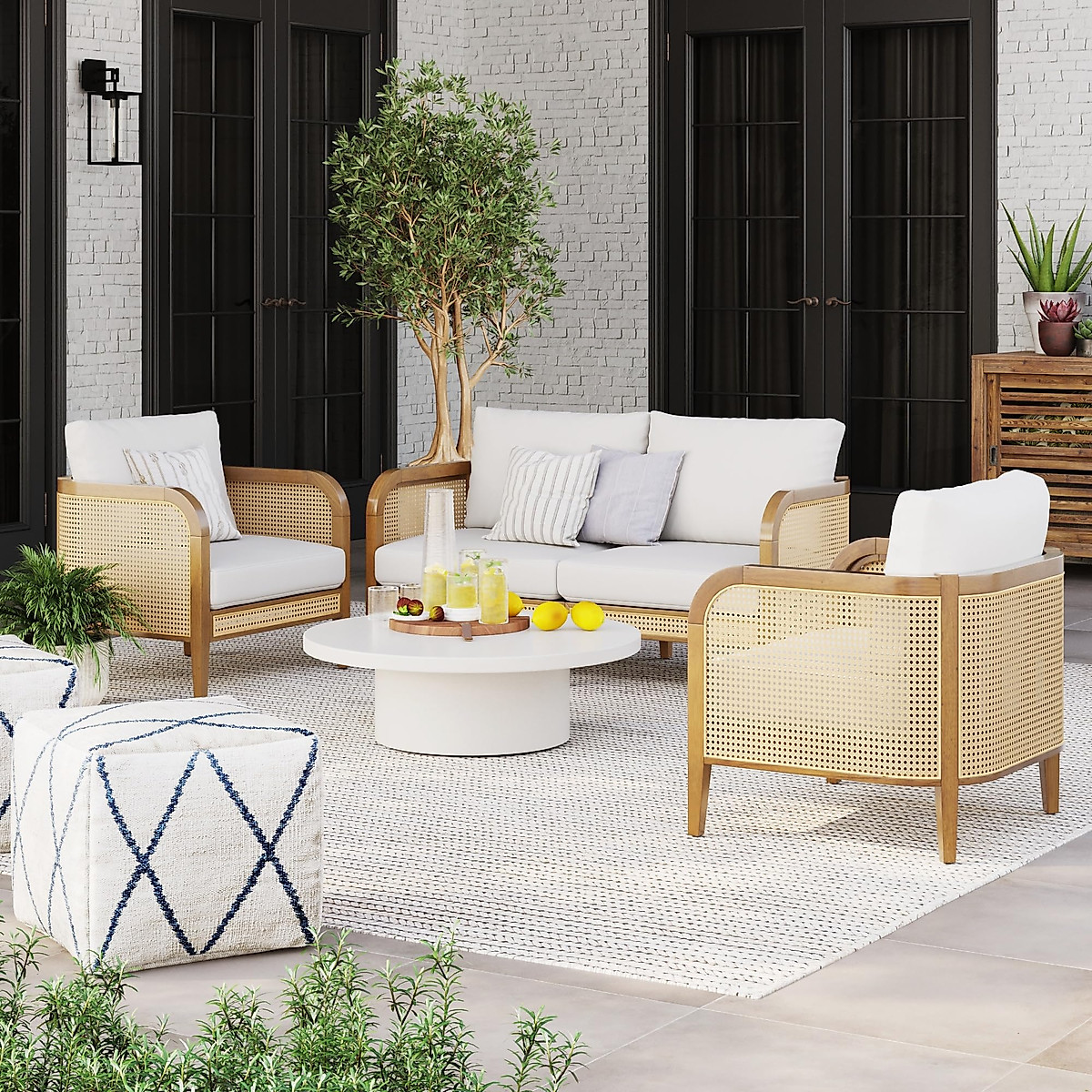 Nathan James Twila Bohemian Outdoor Loveseat, Rattan Patio Sofa with Solid Wood Frame, Light Acacia