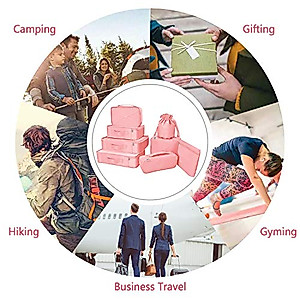 Packing Cubes 8 Sets Travel Luggage Organizers Include Waterproof Shoe Storage Bag Convenient Packing Pouches for Traveller (Pink)