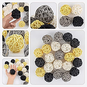Framendino, 24 Pack 2 Inch Wicker Rattan Balls Decorative for Home Decor DIY Vase Bowl Filler Black Grey Yellow White