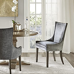 Ultra Dining Chairs Set of 2, Swoop Arm, Curved Back Chenille Upholstery Design, Solid Wood Legs, High Desnity Foam Seat Kitchen Furniture, Dark Grey, 23.25"W x 24.75"D x 39"H
