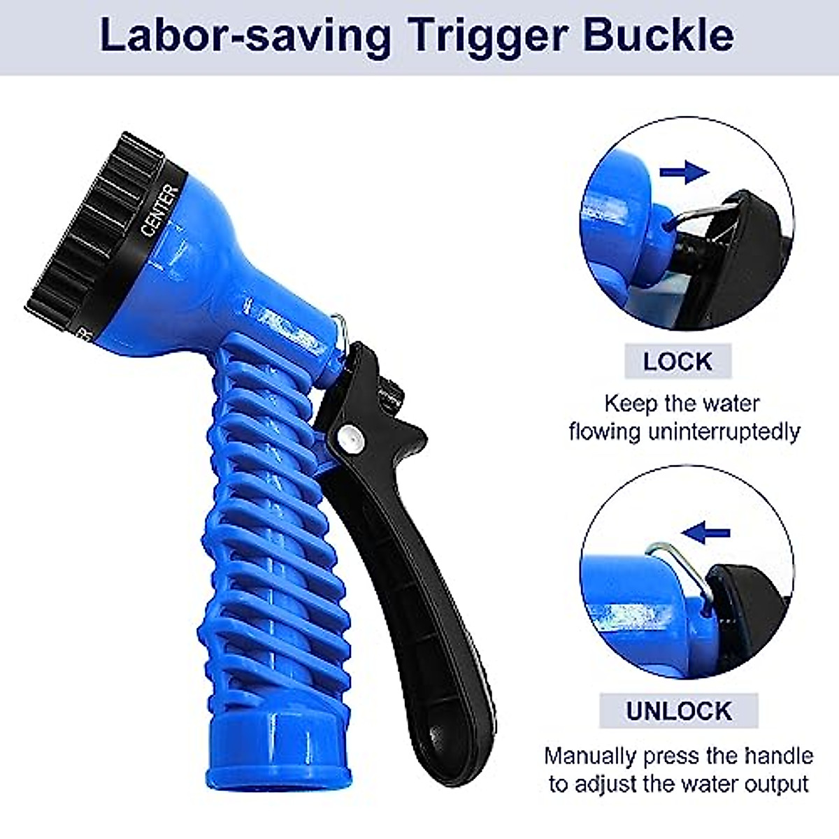 Garden Hose Water Pipe Expandable - 50FT Water Hose with 7 Function Spray Nozzle, Easy to Use, Outdoor Magic Hose Suit for Gardening Washing, Blue