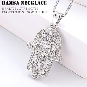 Aniu 925 Sterling Silver Jewelry for Women, Hamsa Hand of Fatima Evil Eye Jewelry with Cubic Zirconia, Comes with Black Jewelry Gift Box