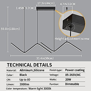 Matven Island Lights, Linear Pendant Light LED Dimmable Hanging Light Fixture with Remote Control,Chandeliers for Dining Room Living Room, 3000K-6000K, 35IN