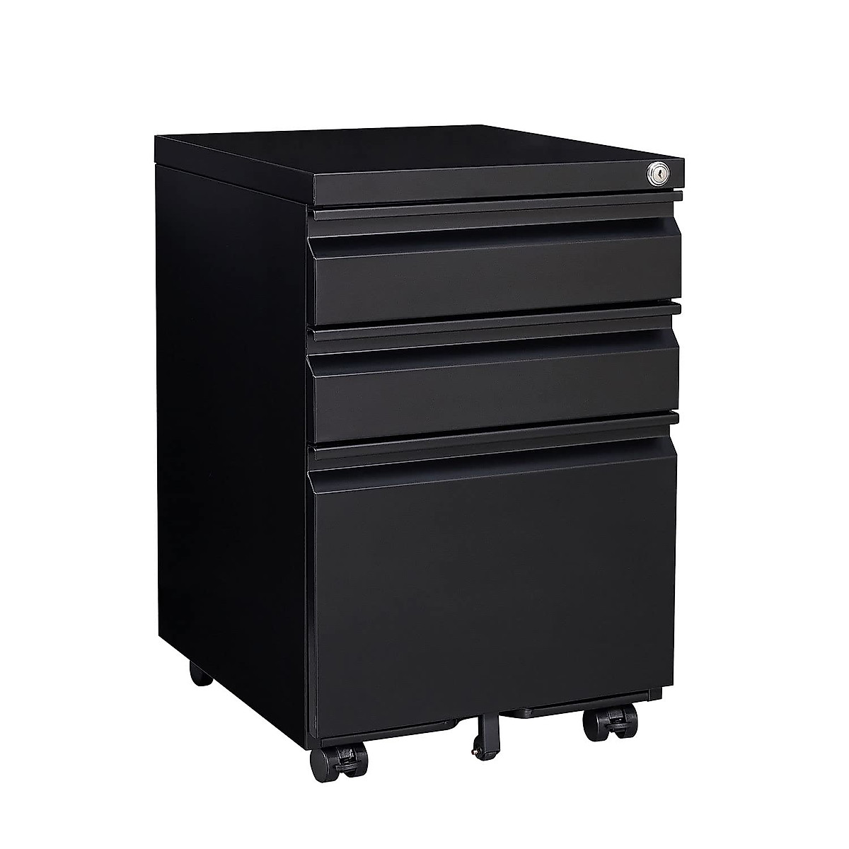 FIVESHOW 3-Drawer Mobile File Cabinet with Lock, Office Storage Filing Cabinet for Legal/Letter Size, Pre-Assembled Metal File Cabinet Except Wheels Under Desk(Black) (Black)
