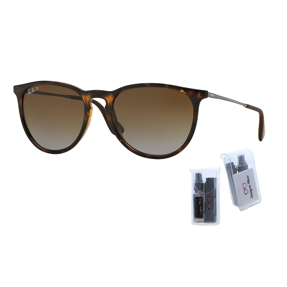 Ray-Ban RB4171 ERIKA 710/T5 54M Havana/Brown Gradient Polarized Round Sunglasses For Women+ BUNDLE with Designer iWear Eyewear Kit