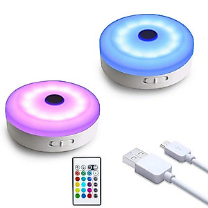 wobsion Puck Lights with Remote, Color Changing Under Cabinet Led Lighting, Closet Light, USB Rechargeable Puck Lights for Counter,Closet,Display Case,Perfect for Home Dec,2 Pack