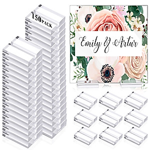 150 Pieces Acrylic Place Card Holder Clear Acrylic Stands Sign Holders Table Numbers Holders with Card Slot for Table Weddings Events Office Meeting