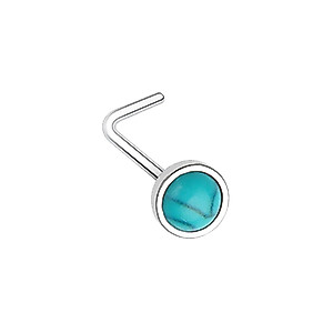 Freedom Fashion Bezel Set Turquoise L-Shaped 316L Surgical Steel Nose Stud Ring (20 GA, 9/32", Ball 1/8", Steel)