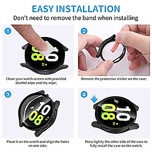[3 Pack] Galaxy Watch 5/Galaxy Watch 4 40mm Screen Protector with Tempered Glass, QIBOX Hard PC Bumper Protective Case Face Cover Accessories Compatible with Samsung Galaxy Watch5 / Watch4