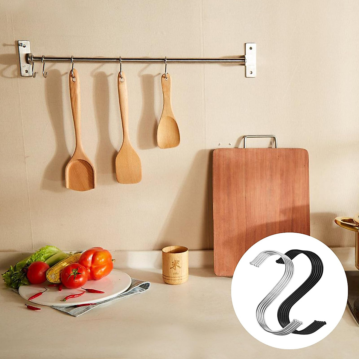 60 Pack S Hooks for Hanging: 3 Size S Hooks Heavy Duty Black 2.7/3.5/4.7 inches