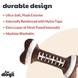 Huxley & Kent for Dogs | Football Bone (Small) | Power Plush Dog Toy with Squeaker | Funny Dog Toy | Cute Dog Toy | H&K Squeaky Dog Toy