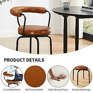 Art Leon Swivel Dining Chairs, Set of 2, Faux Leather Upholstered Dining Room Chairs, Modern Accent Armchairs with Black Metal Legs for Kitchen Living Room Bedroom, Brown