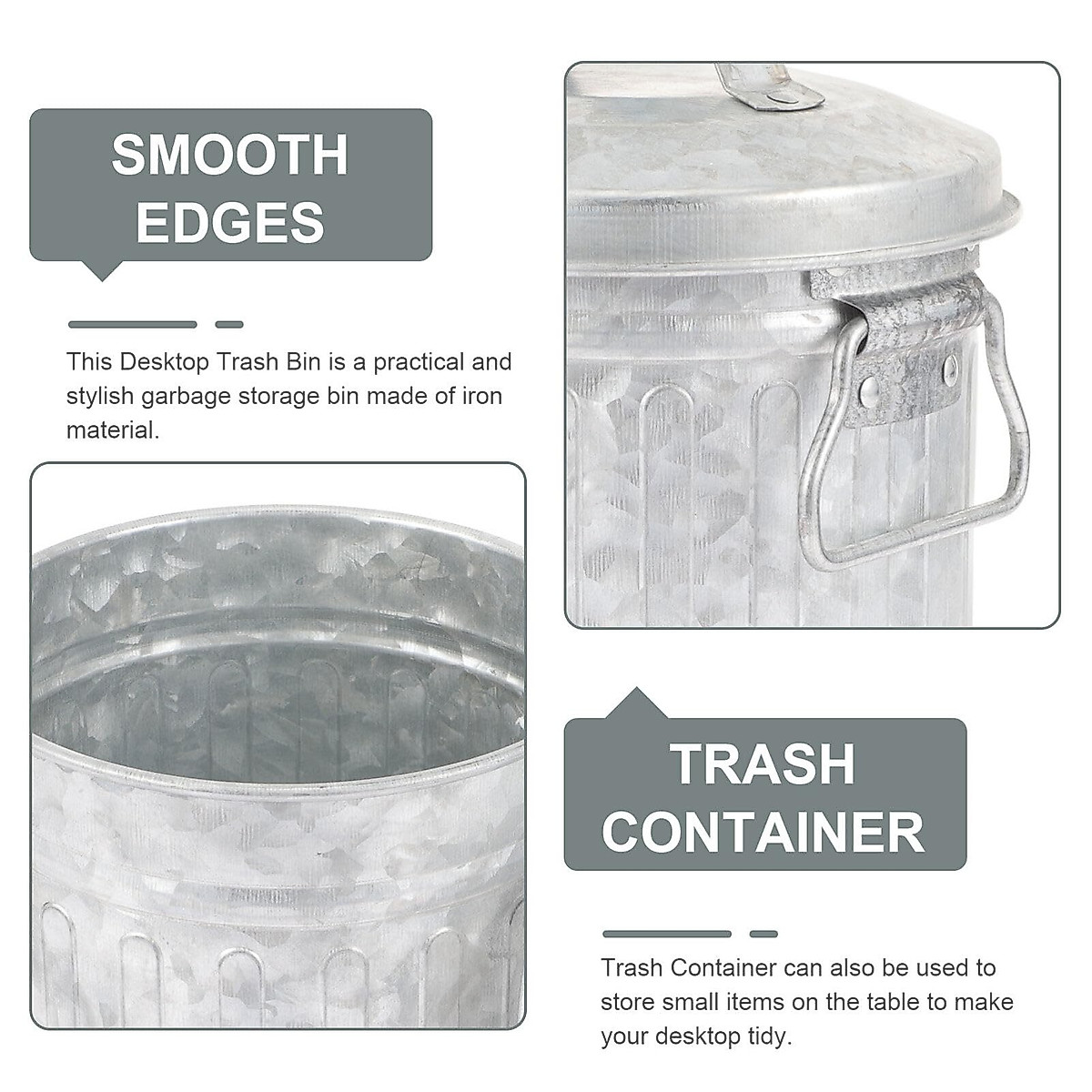 Cabilock Galvanized Trash Can Bucket with Lid Mini Desktop Wastebasket Rubbish Bin Garbage Waste Basket Vintage Farmhouse Metal Utility Pail Flower Pot Pen Pencil Holder L