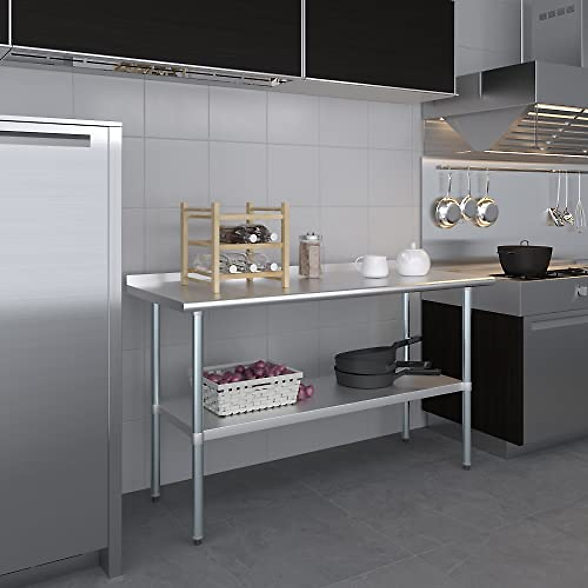 AmGood 60" Long x 24" Deep Stainless Steel Work Table with 1.5" Backsplash | Metal Kitchen Food Prep Table | NSF