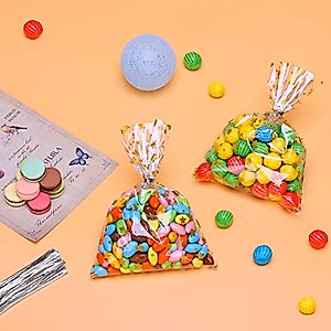 Bosose 100 Pcs 5"X 7" Star Goodie Bags Gift Wrap Cello Cellophane Treat Bags Party Favor Bags Clear Candy Cookie Bags Plastic Poly Goodie Storage Bags with Twist Ties for Bakery,Birthday, Wedding