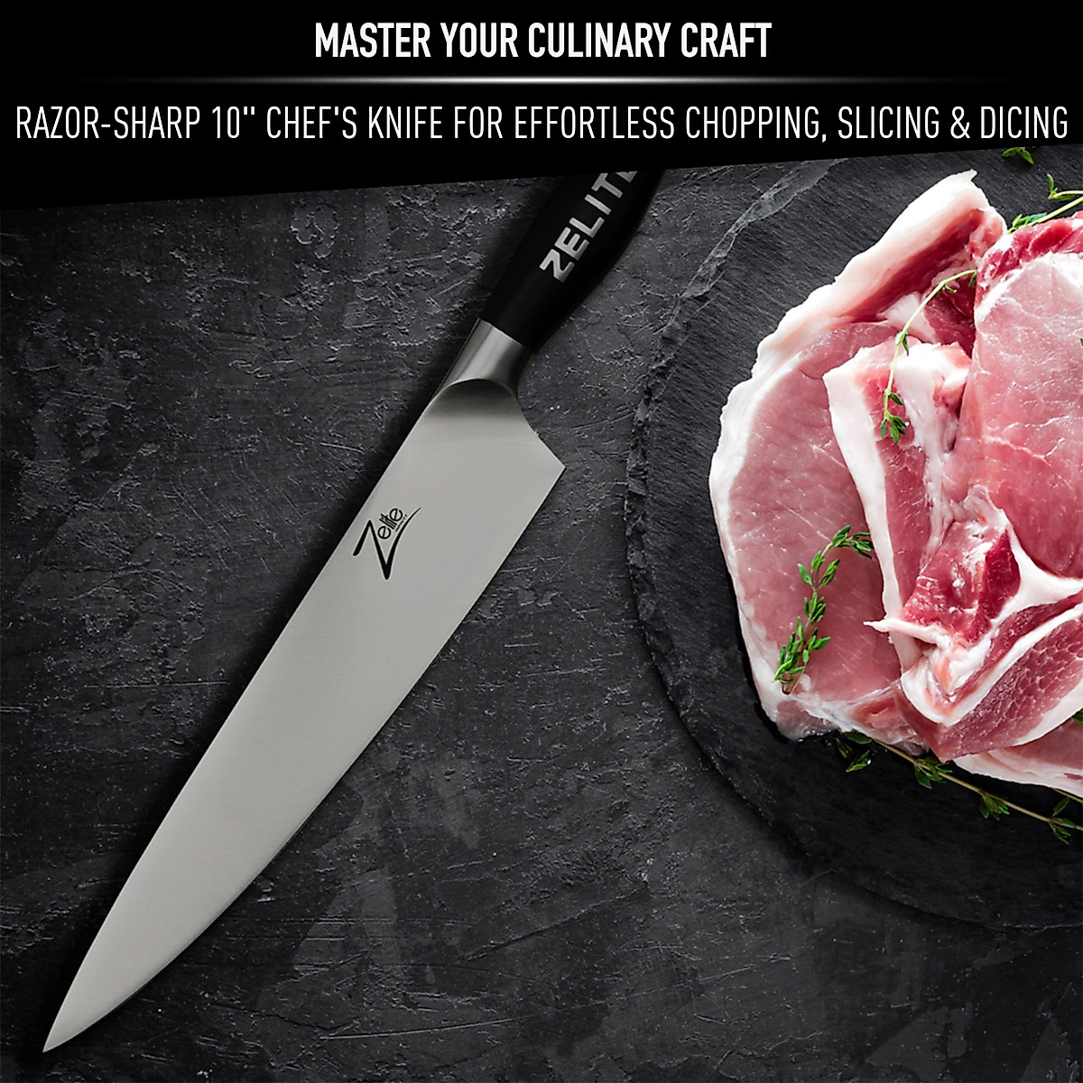 Zelite Infinity 10 Inch Chef Knife - German High Carbon Stainless Steel Chef's Knife for Kitchen; Razor Sharp Cutting Knife with Ergonomic Handle - Comes in Luxurious Gift Box