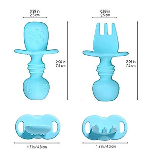 BABY DROM Silicone Baby Utensils Feeding Set - First Stage Baby Fork and Spoon for Self Feeding - Baby Led Weaning Utensils - 100% Food Grade Silicone, BPA Free - Ages 6 Months+ (Turquoise)