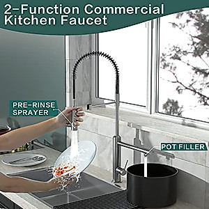 CWM Commercial Pull Down Kitchen Faucet with Sprayer-Modern High Arch Stainless Steel Kitchen Sink Faucets with Pre-Rinse Sprayer for Kitchen Sinks,Brushed Nickel,26.61inch
