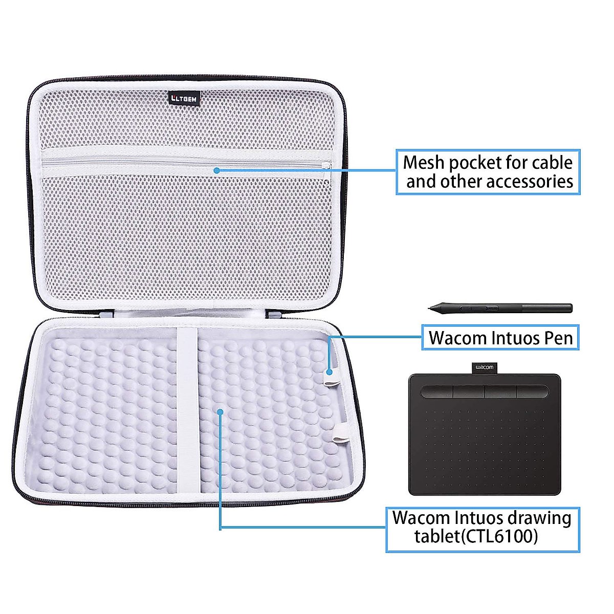 LTGEM Tablet Case for Wacom Intuos Medium Bluetooth Graphics Drawing Tablet fits Model # CTL6100 - Hard Protective Cases for Travel and Home Storage