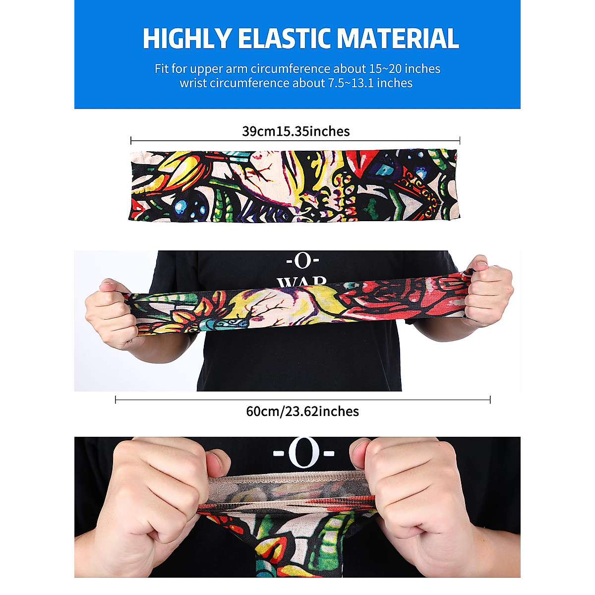 Boao 20 Pcs Men's Cooling Arm Sleeves Long Fingerless Arm Cover Anti Slip UV Protection Sun Temporary Tattoo Arm Sleeves (Novelty Style,Medium)