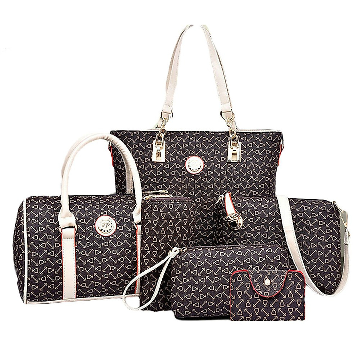 King Ma Women's Totes 6 Pieces Set Handbag Cross-Body Pouch Purse Wallets