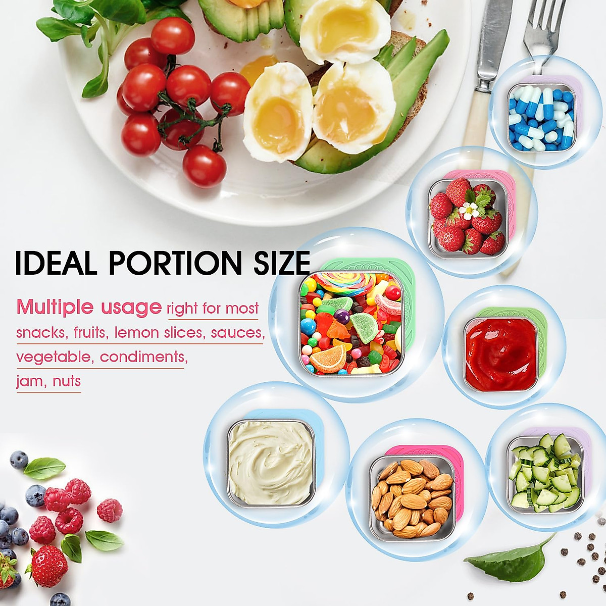 6PACK 6OZ Stainless Steel Snack Containers, Leak Proof 304 Stainless Steel Sauce Food Lunch Box Storage Containers with Silicone Lids Stackable Reusable Small Metal Lunch Bento Boxes Set, Easy Open