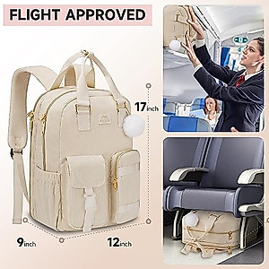 Backpack for Teens Girls, 15.6 Inch Cute Corduroy College School Computer Bookbag with USB Charging Port, TSA Lightweight Soft Travel Backpack Aesthetic Purse Bag for Women Nurse Teacher Work, Beige