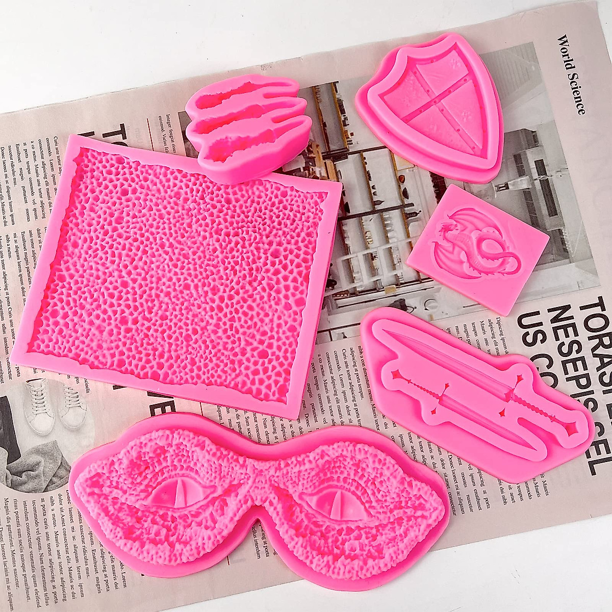 Dragon Silicone Fondant Molds, Dragon Eyes Dinosaur Claws Skin Sword Shield Chocolate Mold for Baking, Dragon Themed Cake Candy Chocolate Polymer Clay, Gummy, Crafting Projects, Cupcake Topper Decor