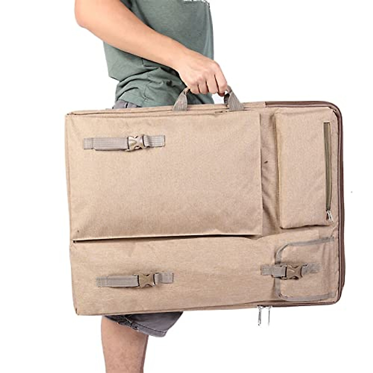 Art Portfolio Carrying Bags for Supplies Artwork Poster Board Project Drawing Case Large Art Portfolio Display Screen Carrying and Traveling(Khaki)