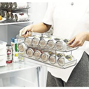 2-Layer Set Clear Automatic Rolling Beverage Soda Can Storage Organizer Stackable Drink Holder for Freezer Cabinets Pantry Dispenser Container Refrigerator Drawer Bins Fridge, 109458