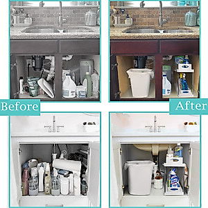 Fancy Pantry Housewares 2 Tier Sliding Pull Out Under Sink and Cabinet Organizer For Kitchen and Bathroom Storage (White and Stainless Steel), FPH1V1