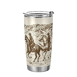 WELLDAY Western Desert Cowboy Stainless Steel Tumbler Cup with Straw & Lid Double Wall Vacuum Insulated Travel Mug Hot Cold Water Bottle Coffee Drinks Cup 20oz