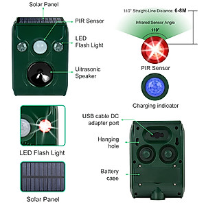 VEGFEST Ultrasonic Animal Repeller Outdoor Solar Repellent Cat Repellent. with Flashing LED Lights,Siren Expelled Cats, Dogs, Raccoons, Deer, Birds, Skunks, Squirrels, Rabbits, Foxes.(2-Pack), Green