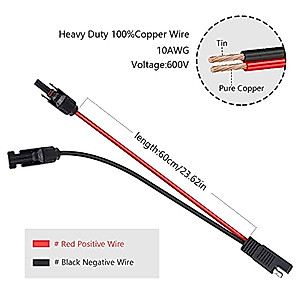 Billion wealth 23.6 inch 10AWG Solar Panel Connector to SAE Adapter Extension Cable Compatible with Solar Panels Kit