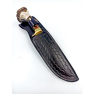 Antler Bowie Knife , 5160 Forged Steel Hunting Knife with Leather Case , Survival Knife , Camping Knife , Tactical Fixed Blade Knife , Collectible Knife , Collectors Knife