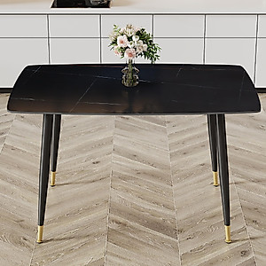 Rectangle Dining Table,Modern 50'' Black Marble Kitchen Table with Marble Sintered Stone Table Top and Metal Legs,Dining Room Table Dinner Table for Dining Room, Kitchen