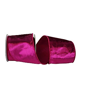 Reliant Ribbon Designer Plush Velvet Elite Wired Edge Ribbon, 4 Inch X 5 Yards, Fuchsia