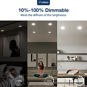 Amico 5/6 inch 5CCT LED Recessed Lighting 16 Pack, Smooth Trim, Dimmable, IC & Damp Rated, 12.5W=100W, 950LM Can Lights, 2700K/3000K/4000K/5000K/6000K Selectable, Retrofit Installation - ETL & FCC