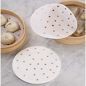 100pcs Air Fryer Liners, 10 inches Bamboo Steamer Liners, Premium Perforated Parchment Steaming Papers, Non-stick Steamer Mat