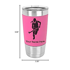 LaserGram 20oz Vacuum Insulated Tumbler Mug, Field Hockey Woman, Personalized Engraving Included (Silicone Grip, Pink)