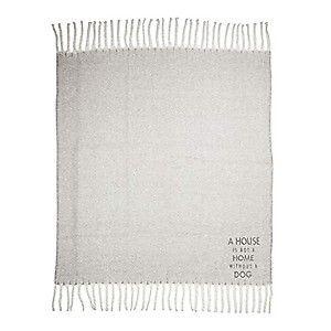 Pavilion Gift Company A House is Not A Home Without A Dog 50x60 Super Soft Herringbone Chevron Tassel Throw Blanket, Gray
