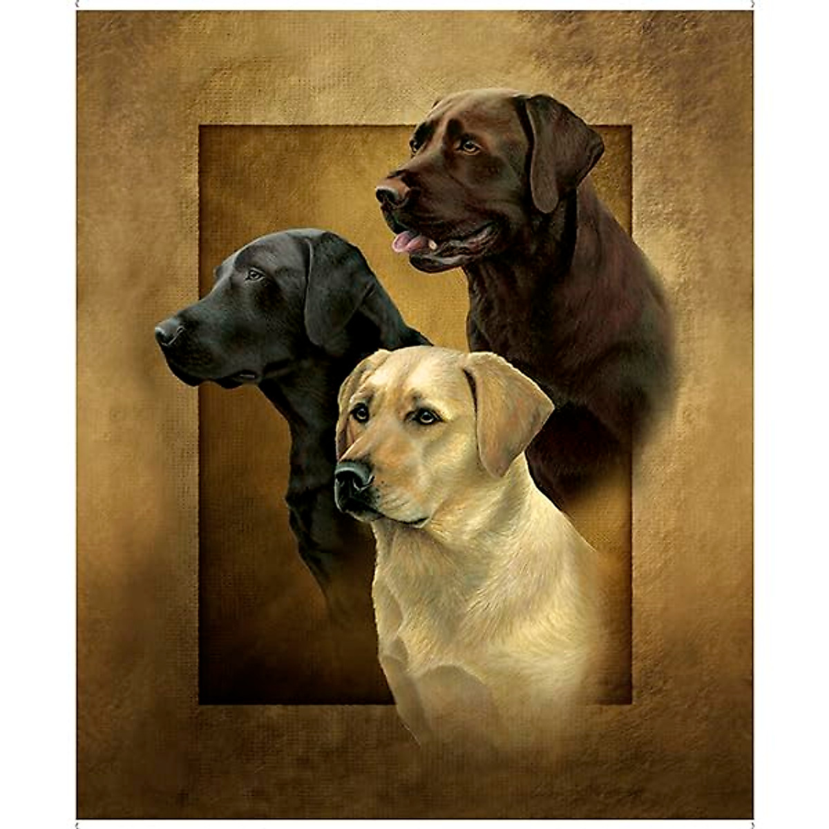 Generic for The Love of Lab Dogs Brown Cotton Fabric Panel QT 30307
