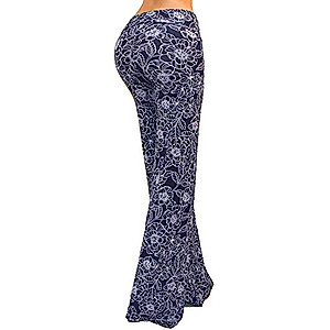 Vivicastle Women's USA Fold Over High Waist Wide Leg Long Palazzo Pants (P32, Navy, Medium)