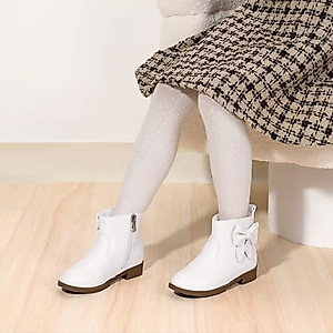PANDANINJIA Toddler/Little Kid Girl's Sofia Sweet Short Ankle Boots Bowknot Side Zipper Dress Booties (White Pu, 2 Little Kid)