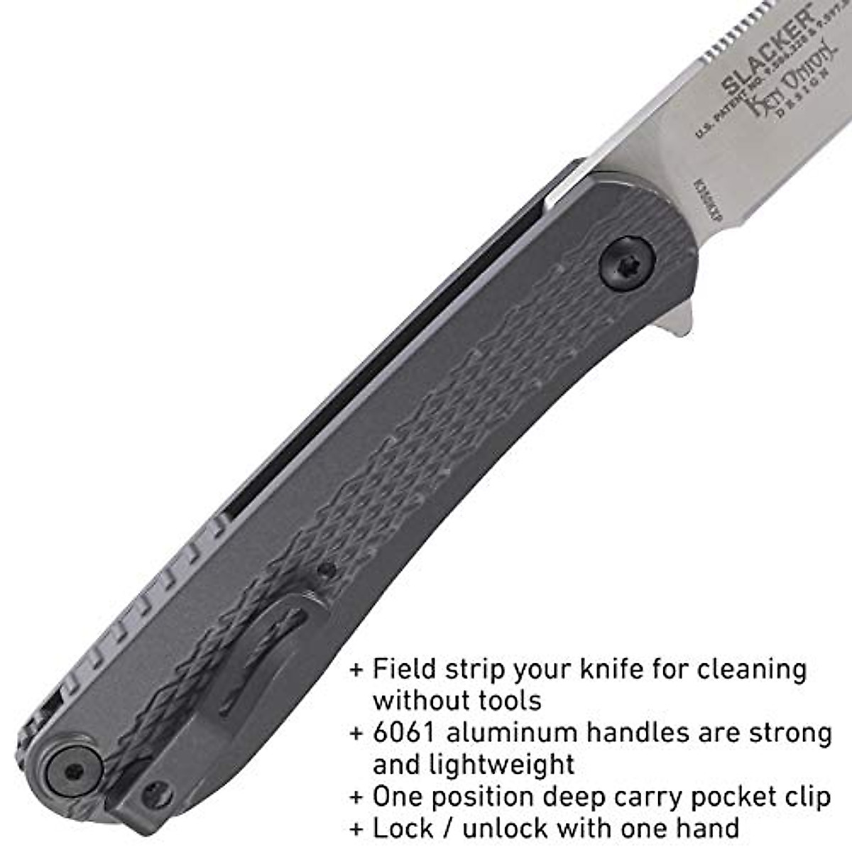 CRKT Slacker EDC Folding Pocket Knife: Take Apart Field Strip, Satin Drop Point Blade, Flipper Open, Liner Lock, Aluminum Handle, Deep Carry Pocket Clip K350KXP
