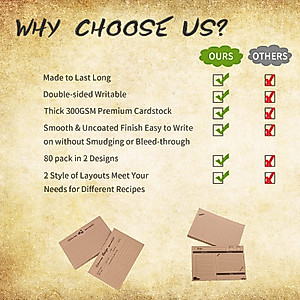 80 Count Recipe Cards 4x6 Inches, Thick Craft Paper Blank Double Sided, Classic Style, for Barbecues, Bridal Showers, or Housewarming Parties (2 Designs 40pcs each)