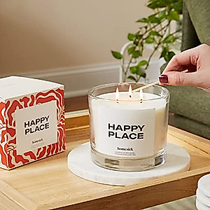 Homesick Premium Scented Candle, Happy Place - Scents of White Lily, Grapefruit, Jasmine, 3 Wick, 26 oz, 110-150 Hour Burn, Gifts, Soy Blend Candle Home Decor, Relaxing Aromatherapy Candle